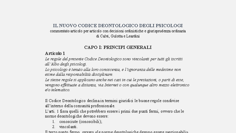 IL NUOVO CODICE DEONTOLOGICO DEGLI PSICOLOGI: COMMENTO ARTICOLO PER ...