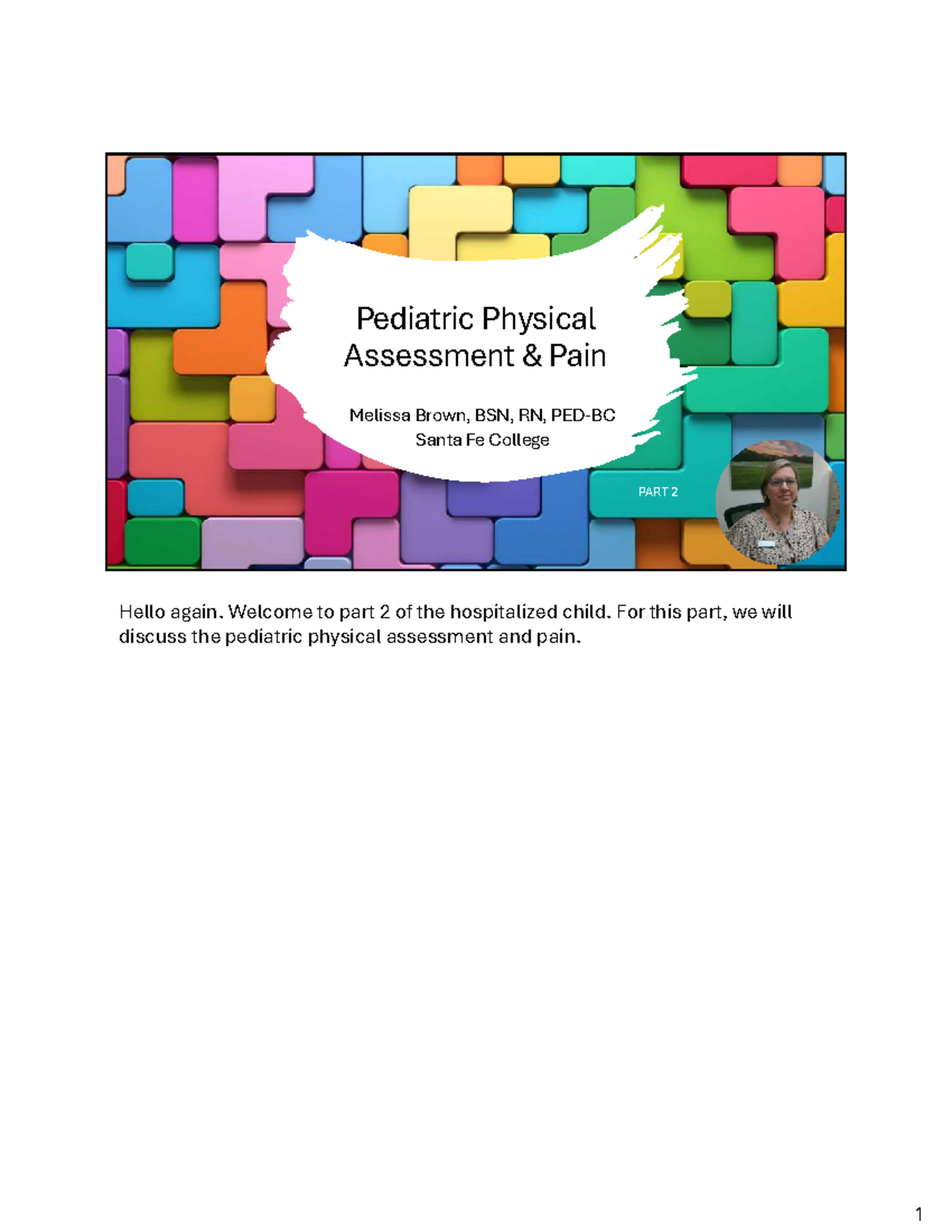 Pediatric Physical Assessment & Pain Management Strategies - Part 2 ...