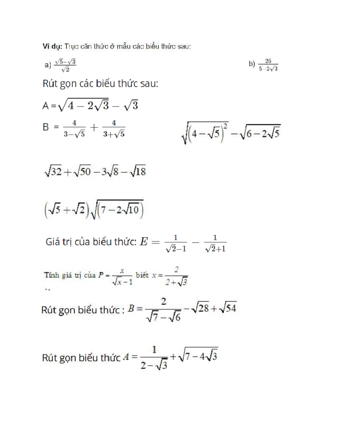 Rút Gọn Biểu Thức Chứa Căn - Ví Dụ và Bài Tập - Studocu