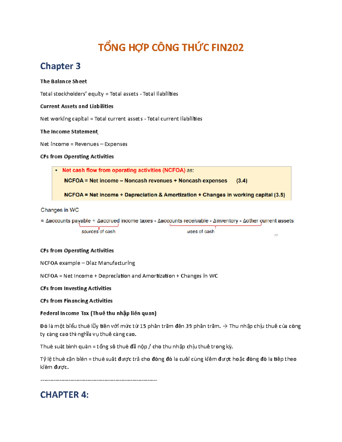 TỔNG HỢP CÔNG THỨC TÀI CHÍNH CHO FIN202 - TỪ CHƯƠNG 3 ĐẾN 12 - Studocu