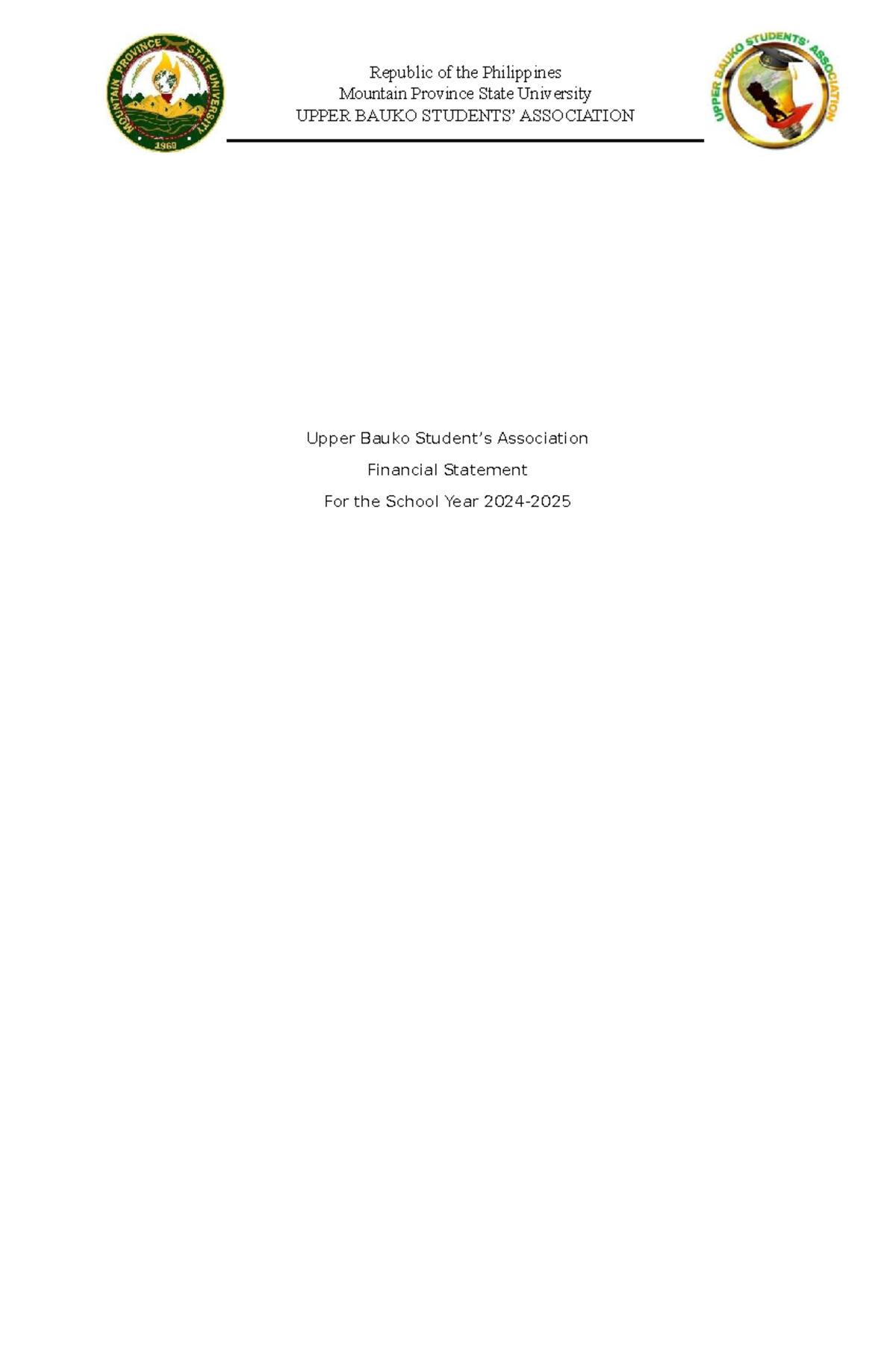 Upper Bauko Association Financial Statement FS-2024-25 - Studocu