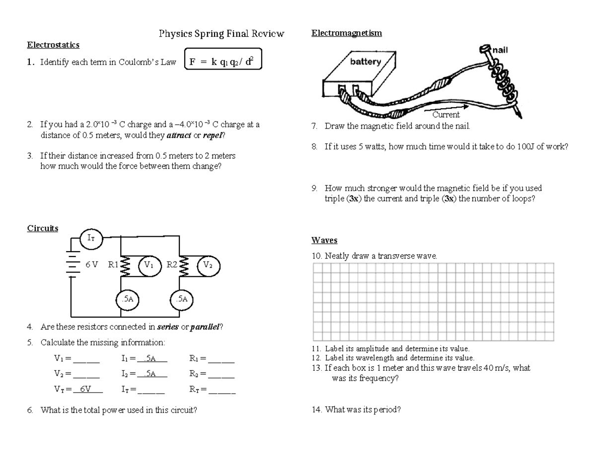 Physics 101 Spring Final Review: Electrostatics & Waves Concepts - Studocu