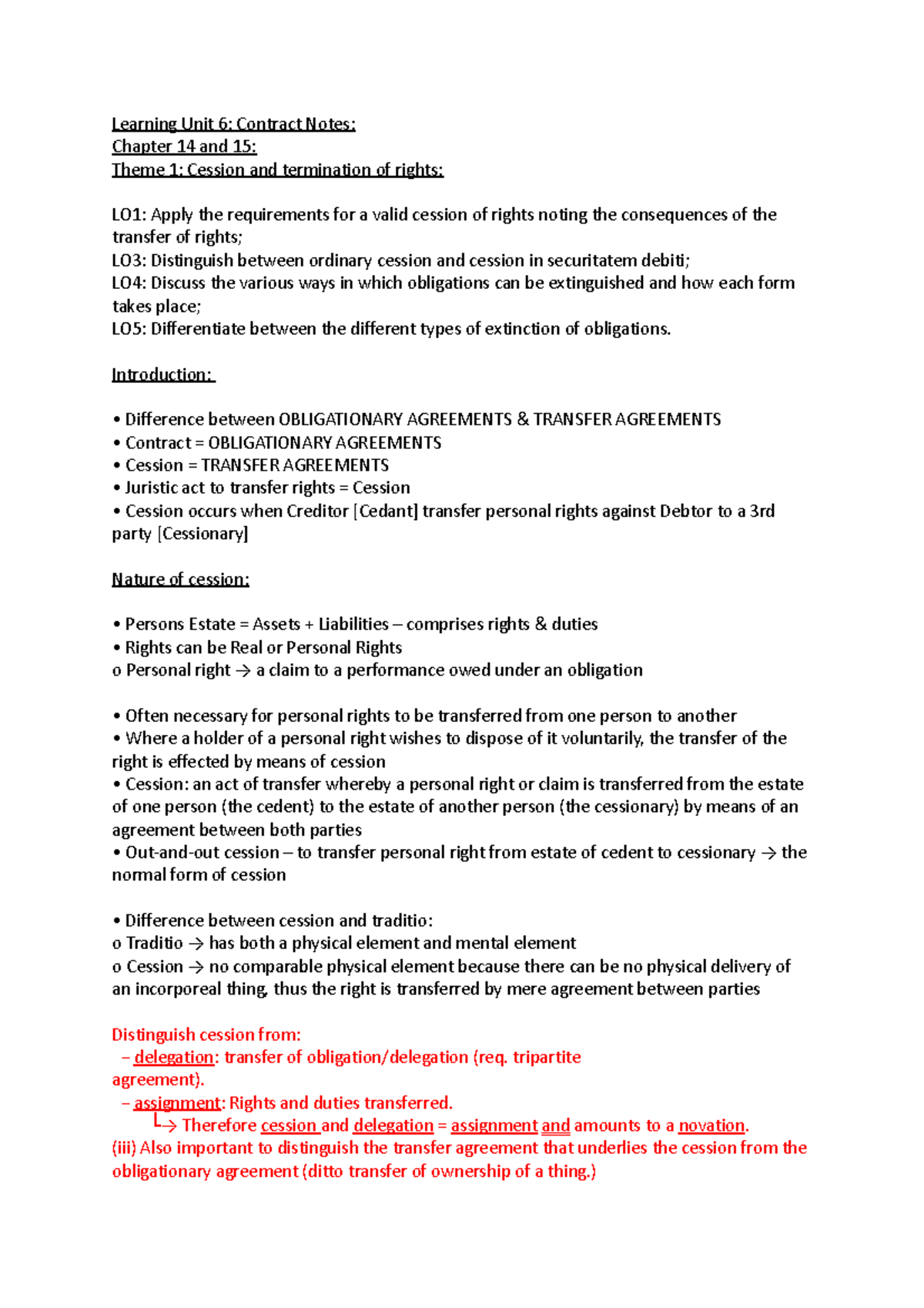 Learning unit 6- contract notes final - Learning Unit 6: Contract Notes ...