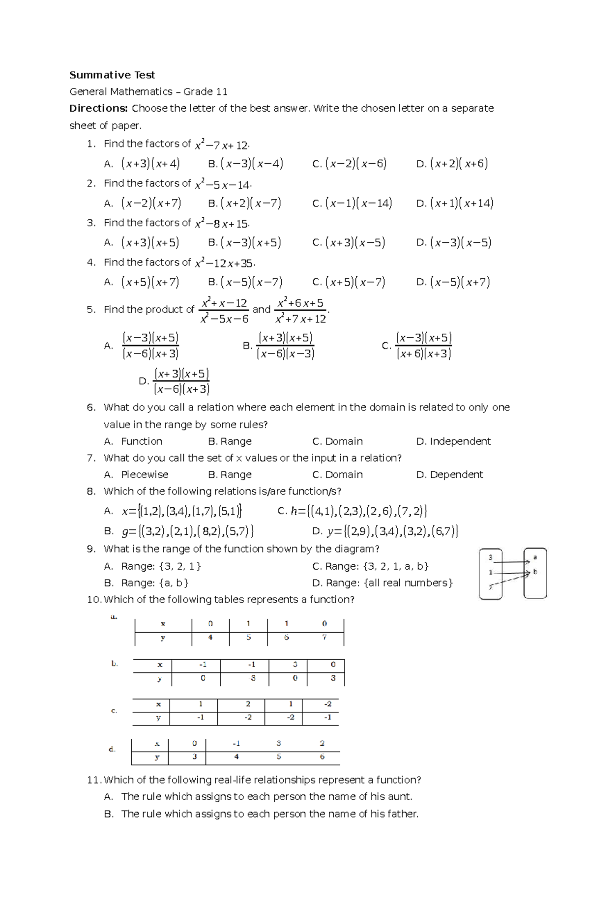 Summative Test: General Mathematics Grade 11 (Q1GM) - Studocu