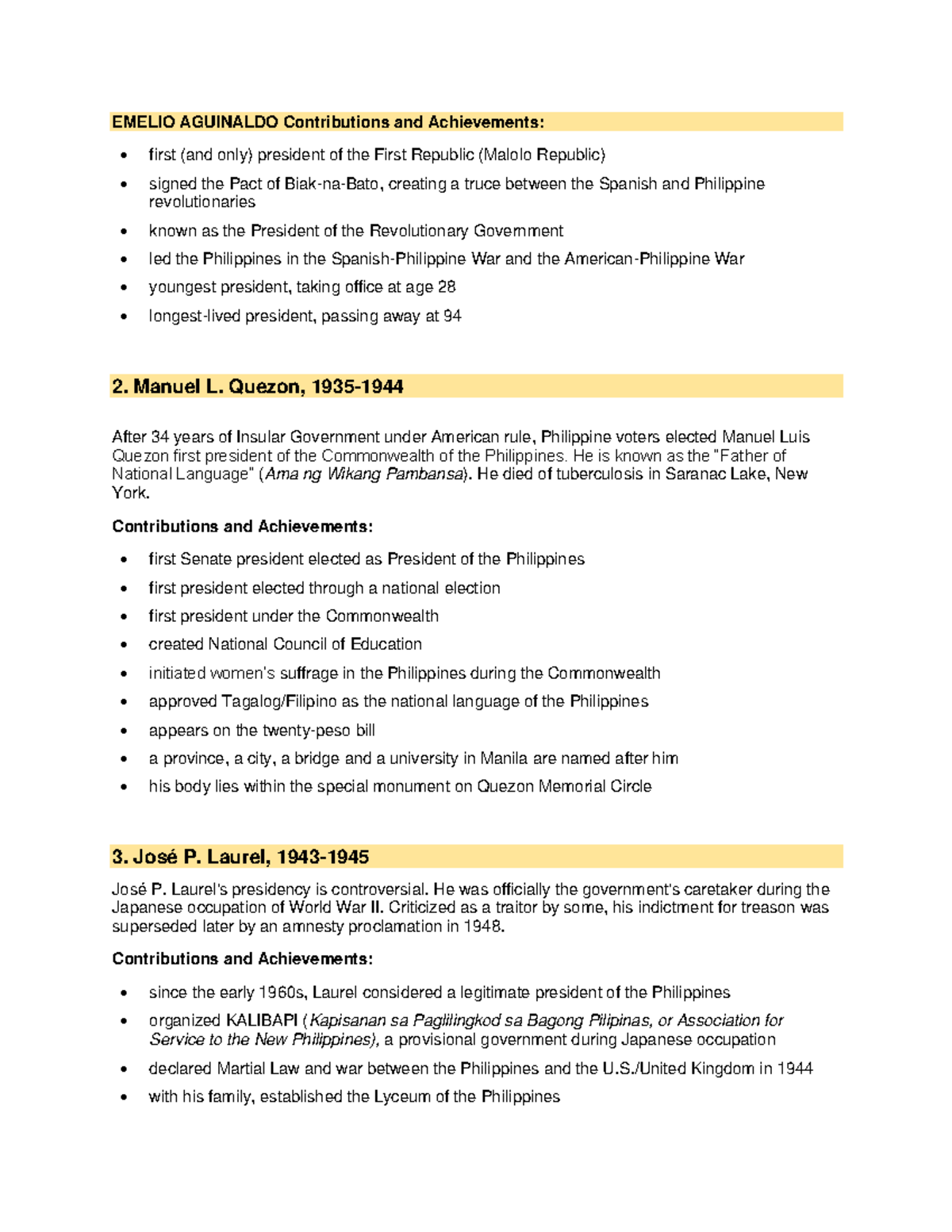 Presidents OF THE Philippines - EMELIO AGUINALDO Contributions and ...
