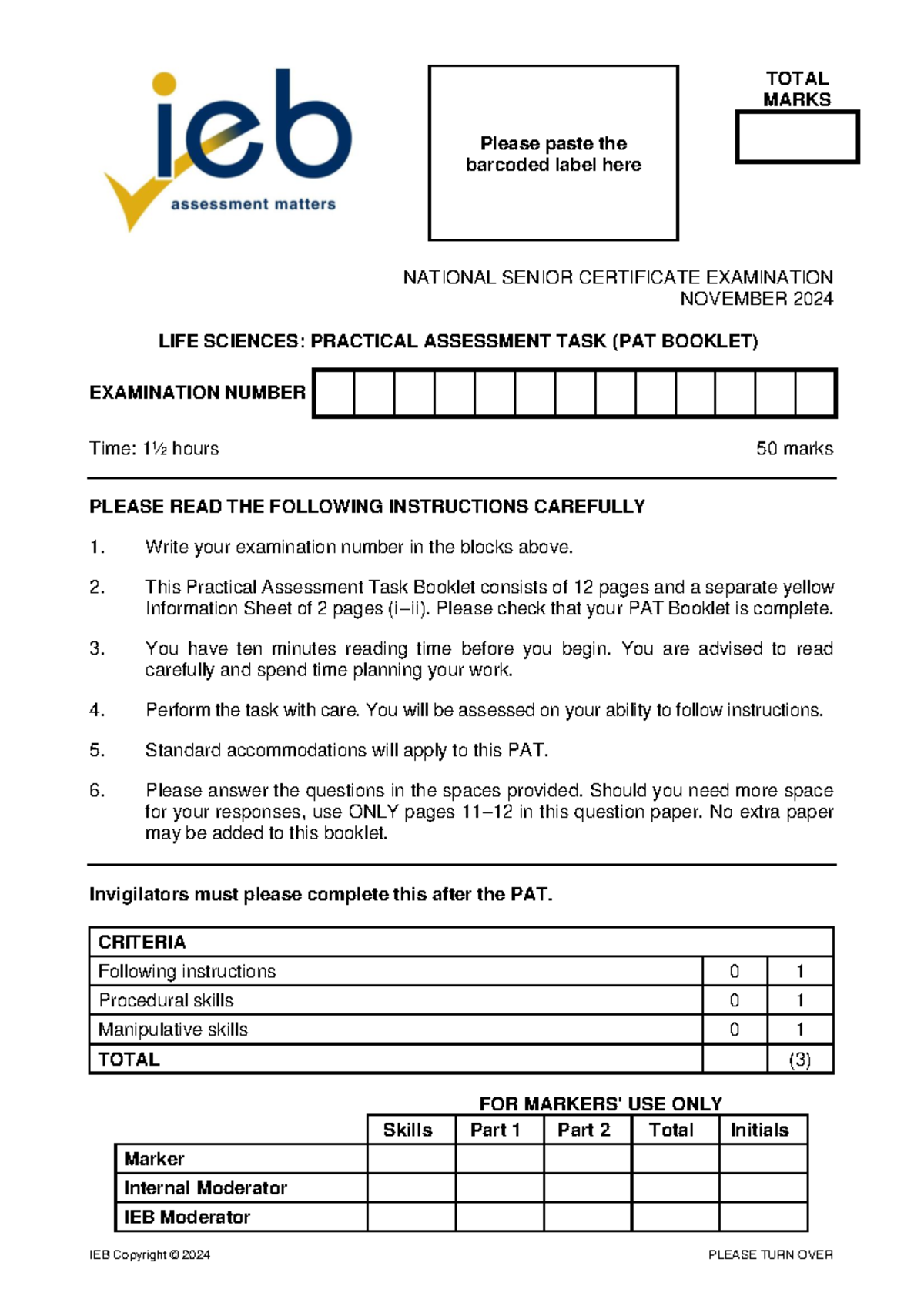 Life Sciences PAT 2024: Practical Assessment Task Guide - Studocu