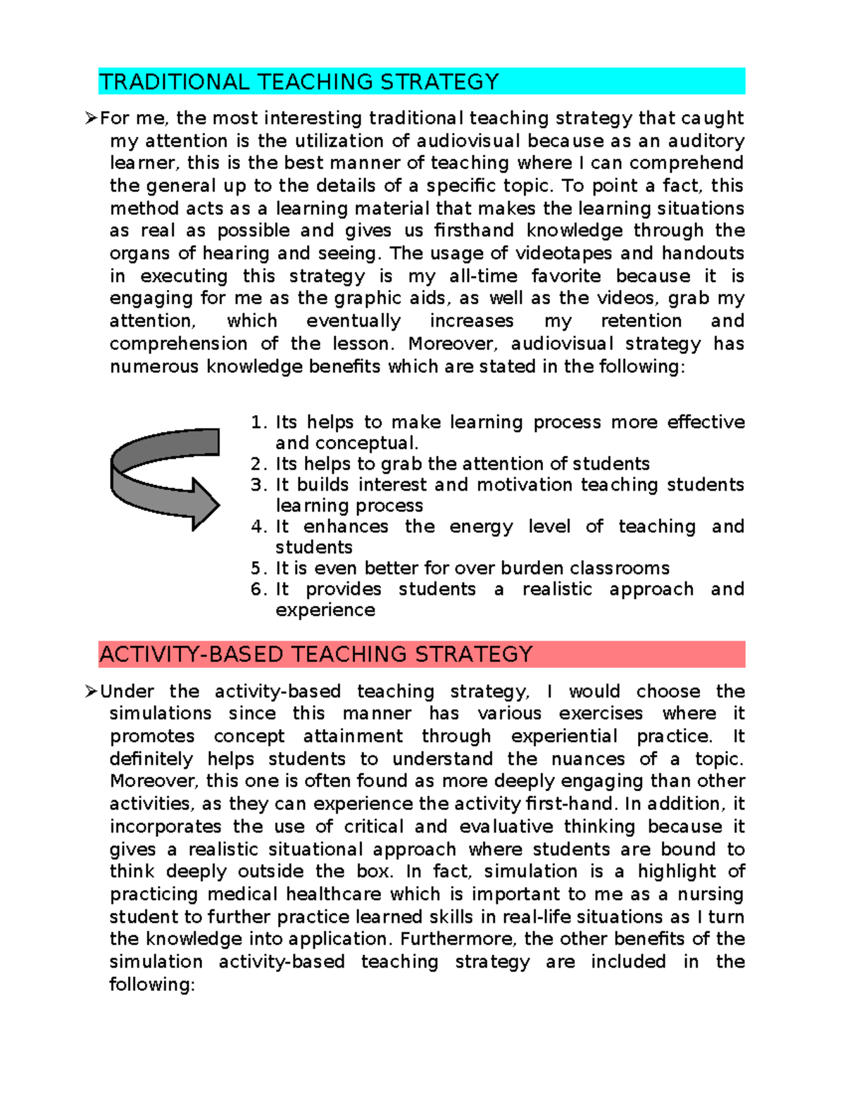 Teaching Strategy: Audiovisual & Simulation Methods in Nursing - Studocu