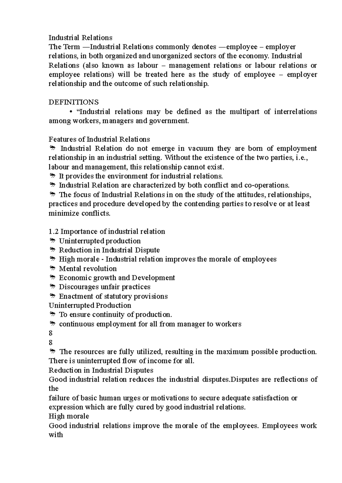 Industrial Relations (IR) Unit I - Comprehensive Study Notes - Studocu