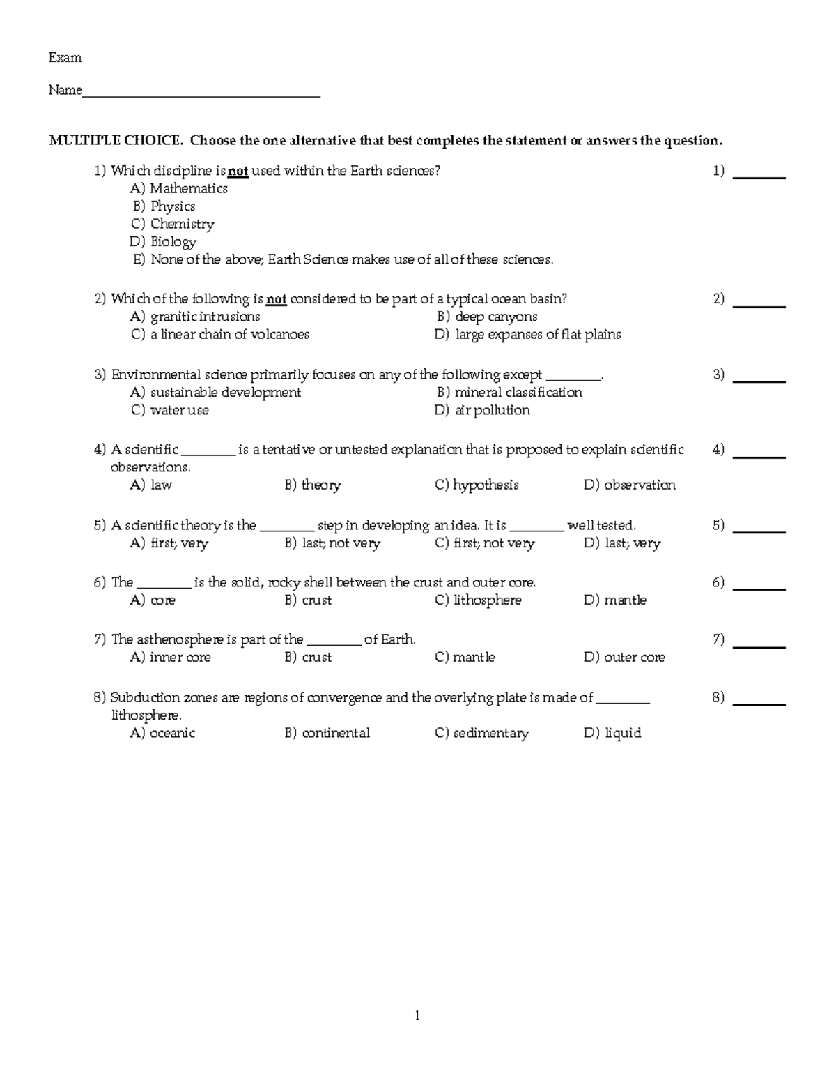 Final Exam Solutions & Test Bank for Earth Science 15th Ed. by Tarbuck ...