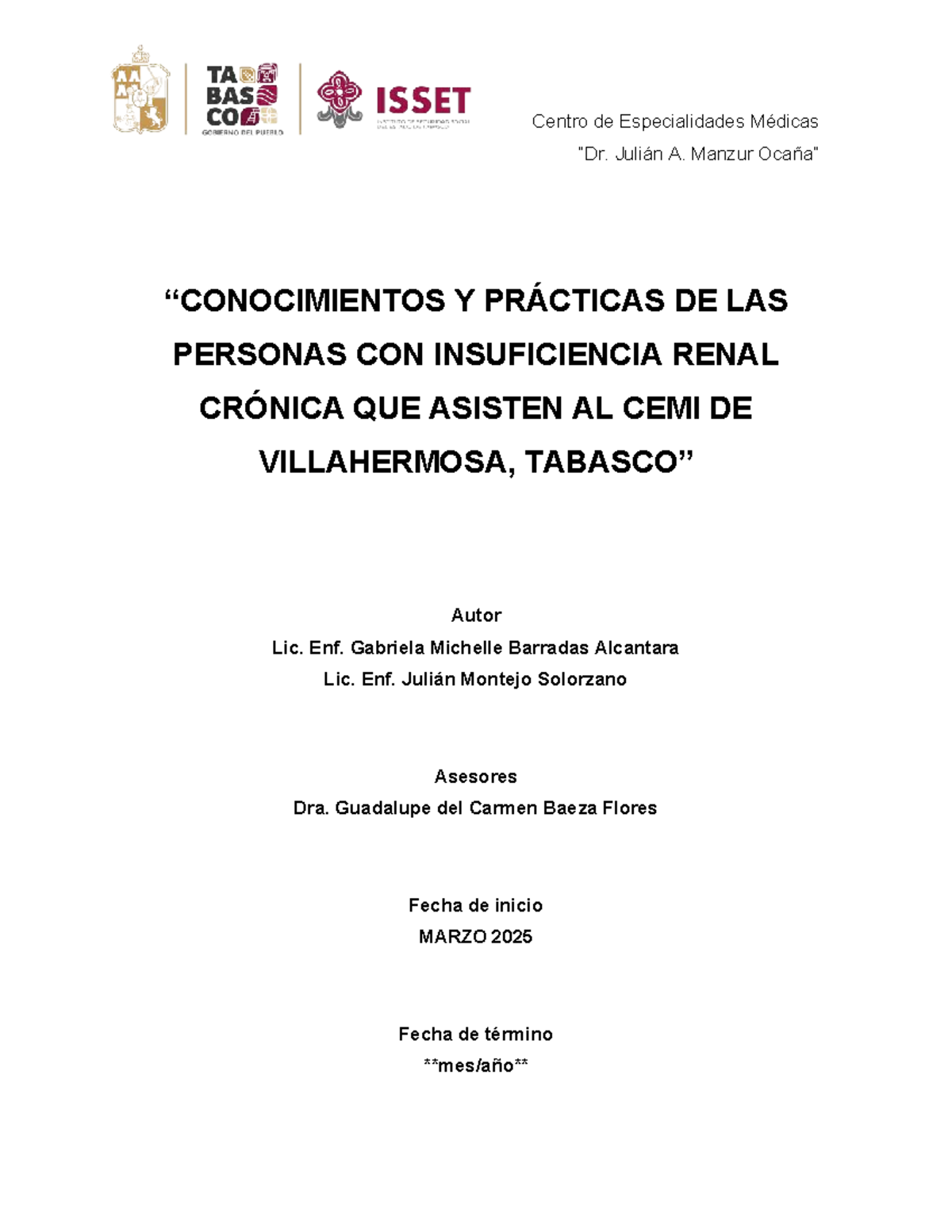 Protocolo de Investigación sobre Insuficiencia Renal Crónica en CEMI ...