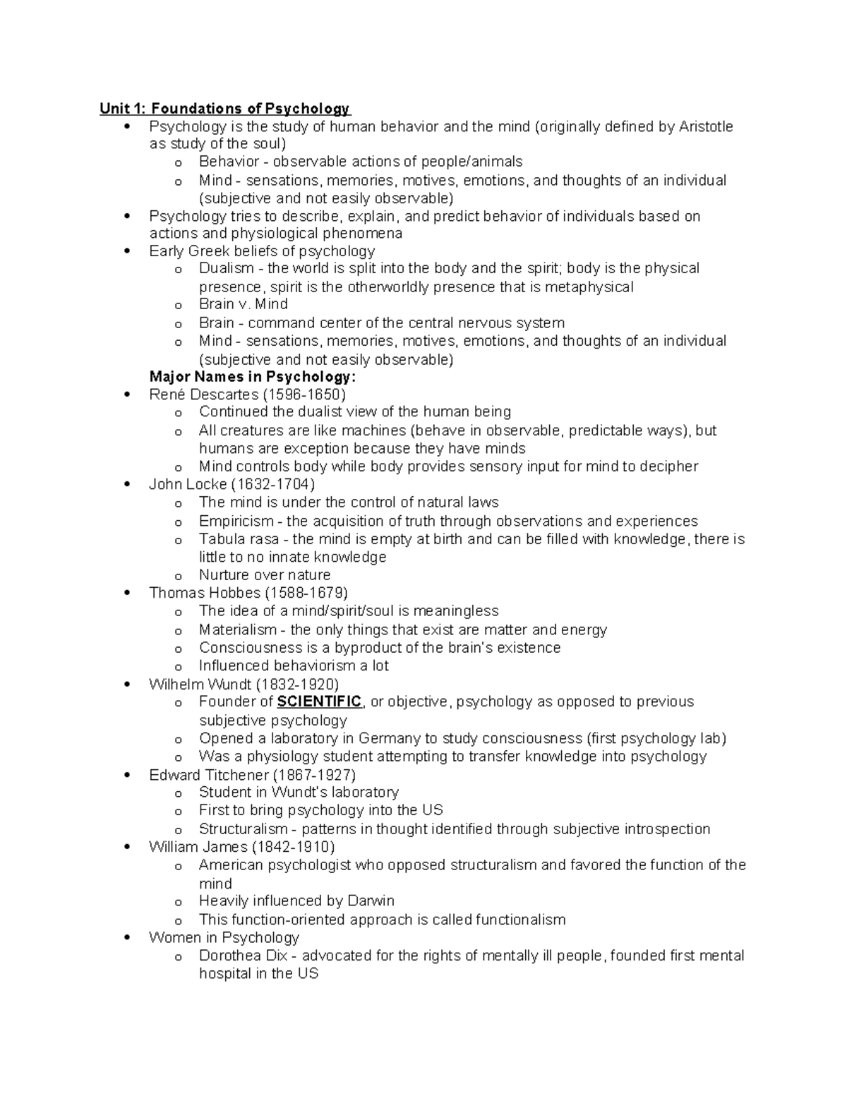 Psychology Foundations Unit 1 Notes: Key Concepts & Historical Figures ...