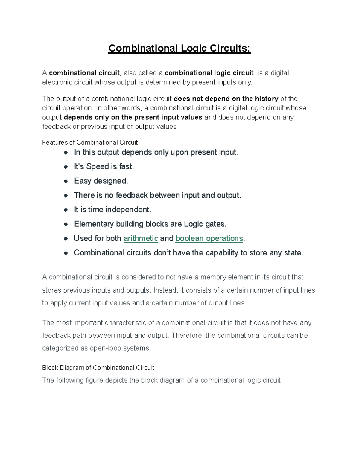 Combinational Logic Circuits: Overview and Applications (CSA Unit-II) - Studocu