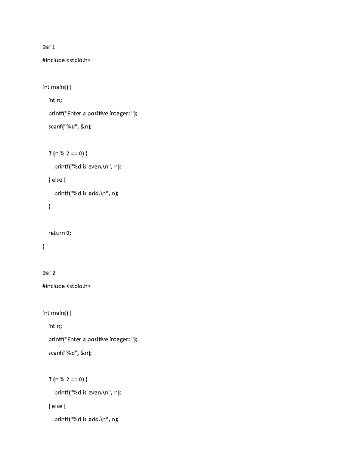 Assignment 1 - dasdas - Bài 1 #include int main() { int n; printf ...