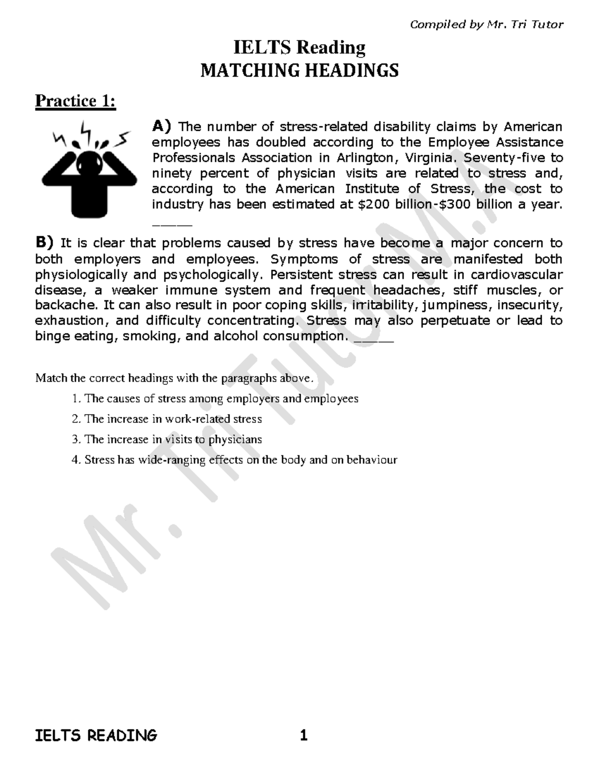 IELTS READING: MATCHING HEADINGS Practice 1 & 2 Analysis - Studocu