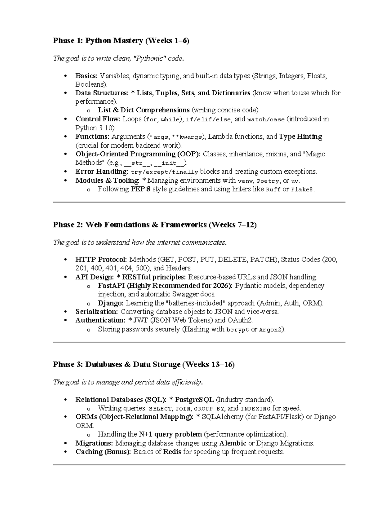 Phase 1-3: Python Mastery Roadmap for Web & Database Development - Studocu