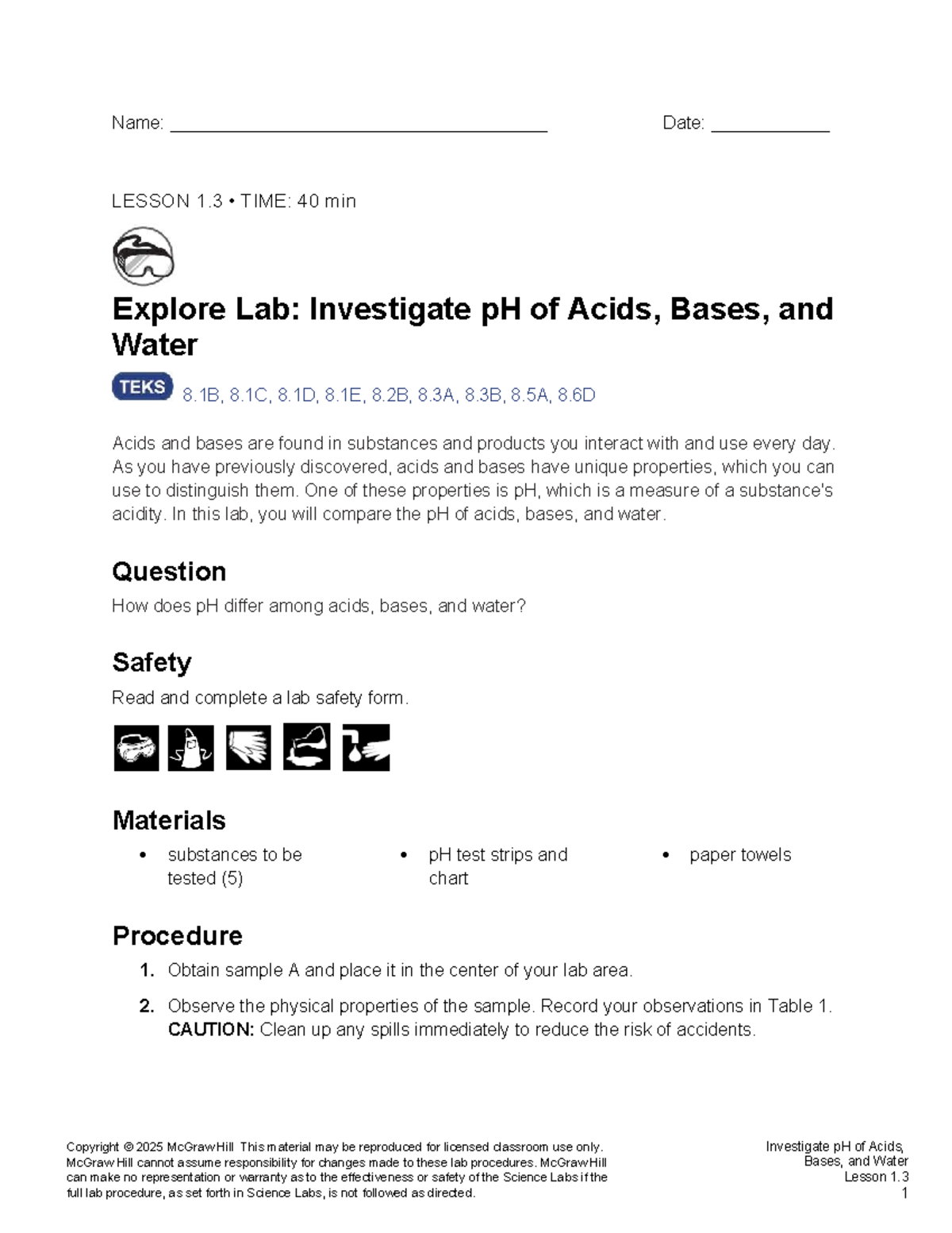 TX G8 C1 L3 EL SE - WORK: Investigating pH of Acids, Bases, and Water ...