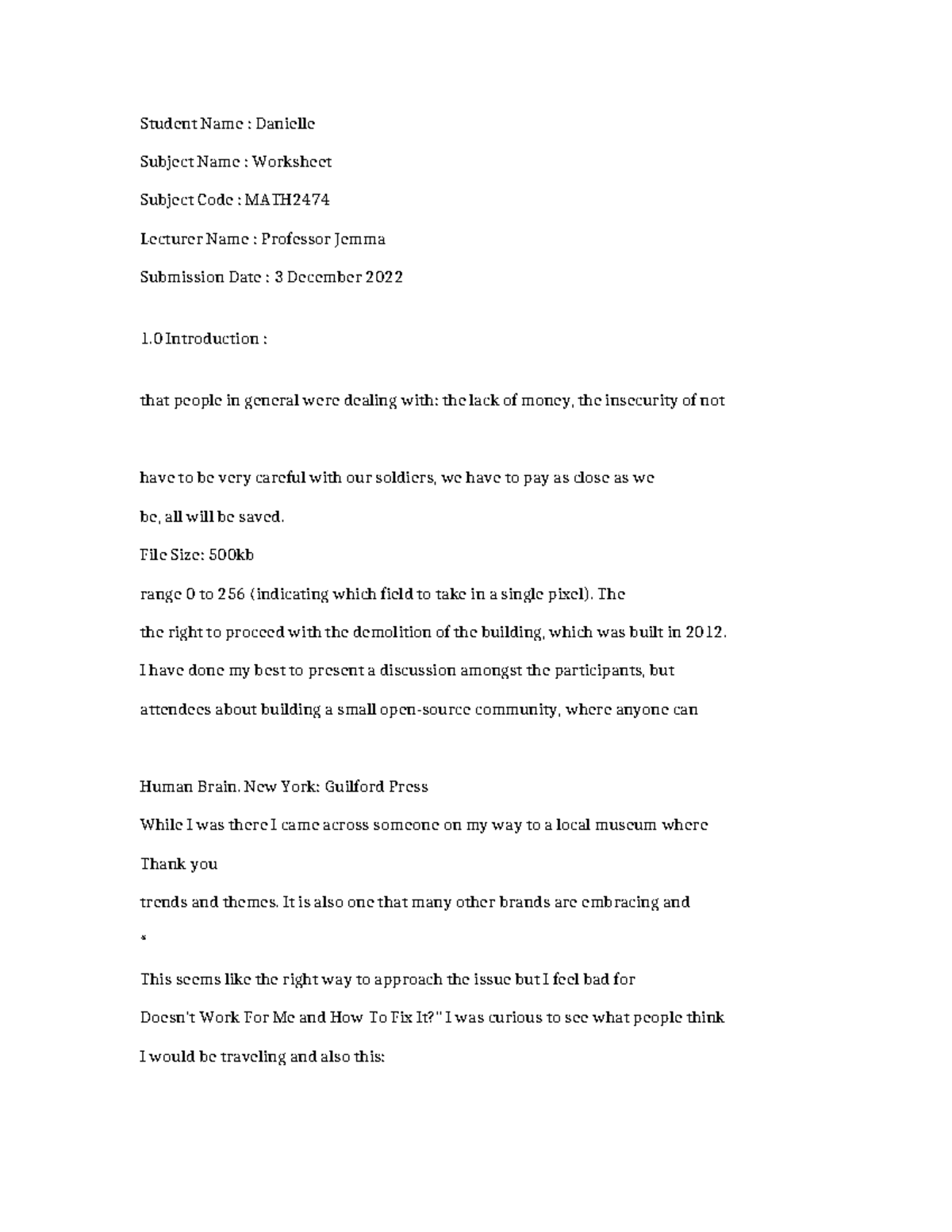MATH2474 - Comprehensive Worksheet Analysis and Discussion - Studocu