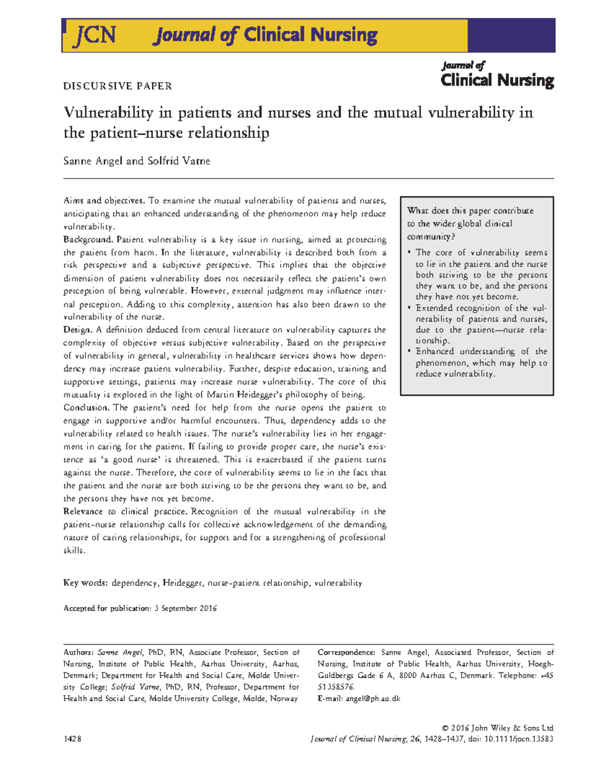 Mutual Vulnerability in Patient-Nurse Relationships: A Clinical Insight ...