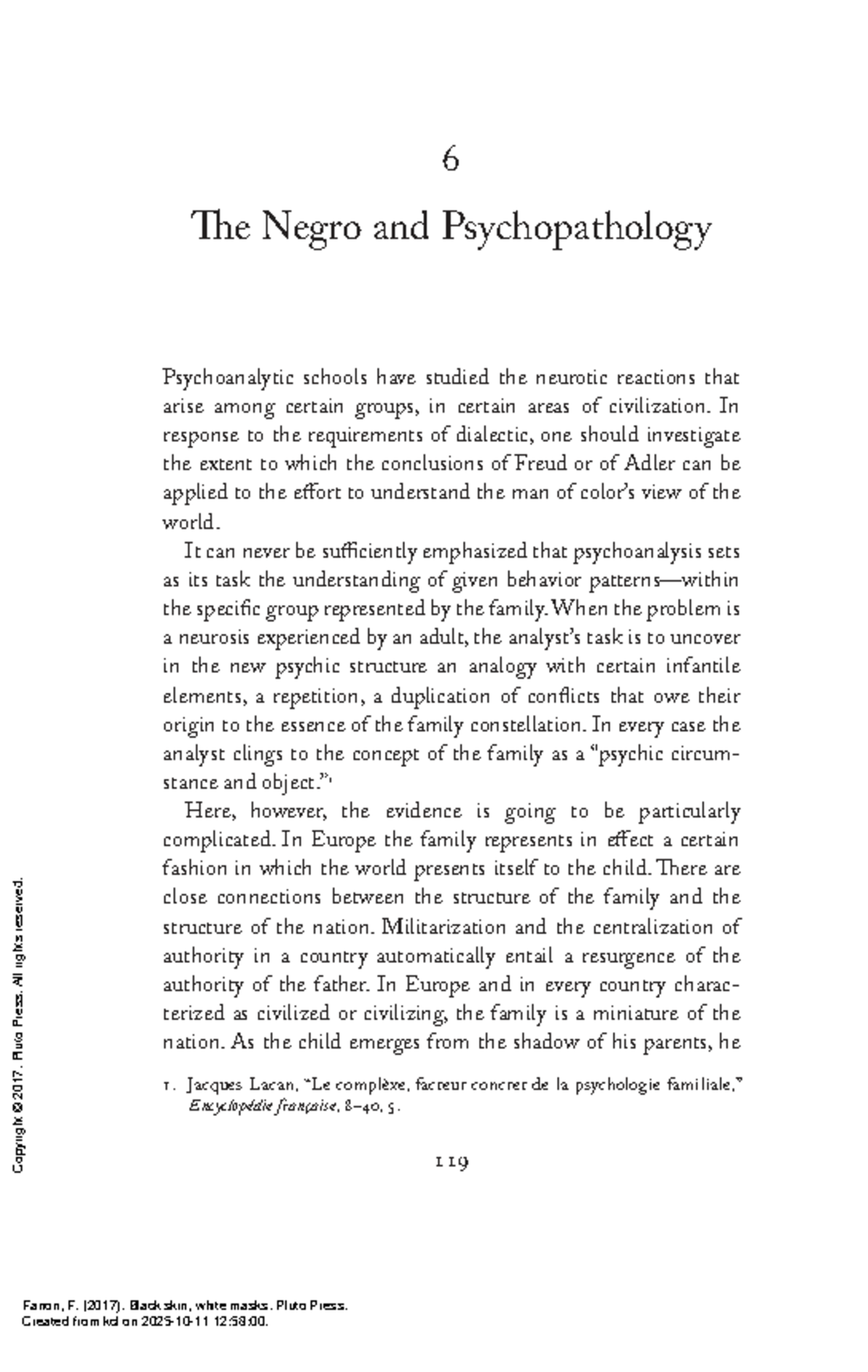The Negro and Psychopathology: Insights from Black Skin, White Masks (6 ...