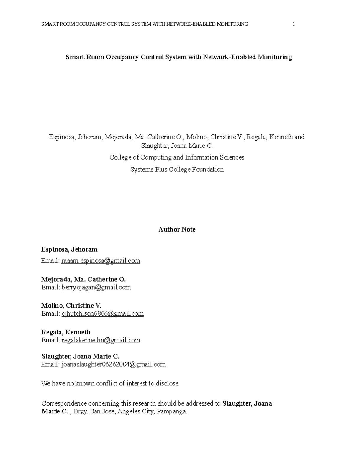 CCIS7E Smart Room Occupancy Control System: Design & Monitoring - Studocu
