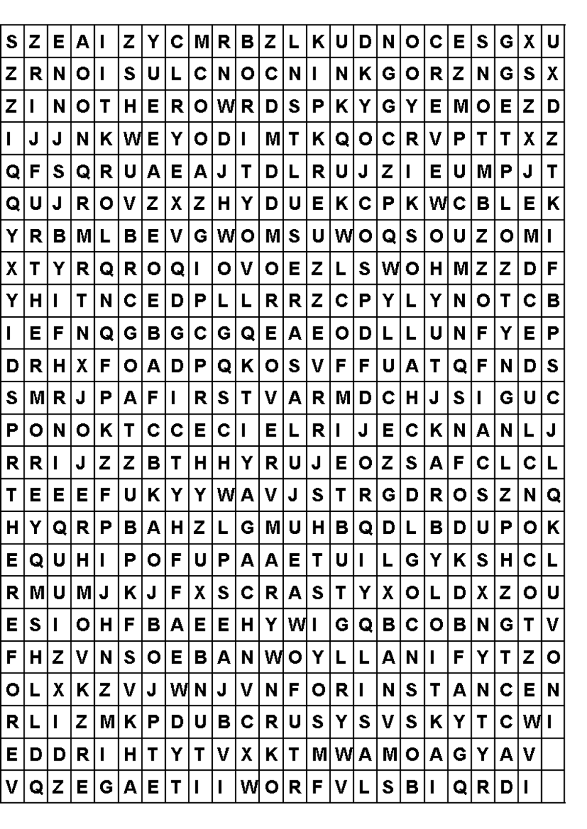 WORD Puzzle - used for finding words - S Z E A I Z Y C M R B Z L K U D ...