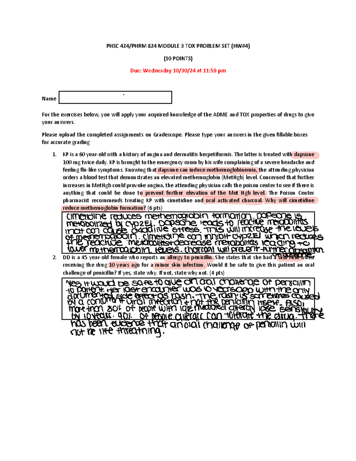 HW4 - Homework - PHSC 424/PHRM 824 MODULE 3 TOX PROBLEM SET (HW#4) (10 ...