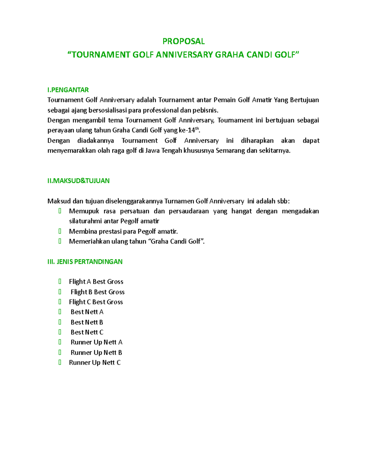 Proposal Turnamen Golf Anniversary Graha Candi 2014 - Studocu