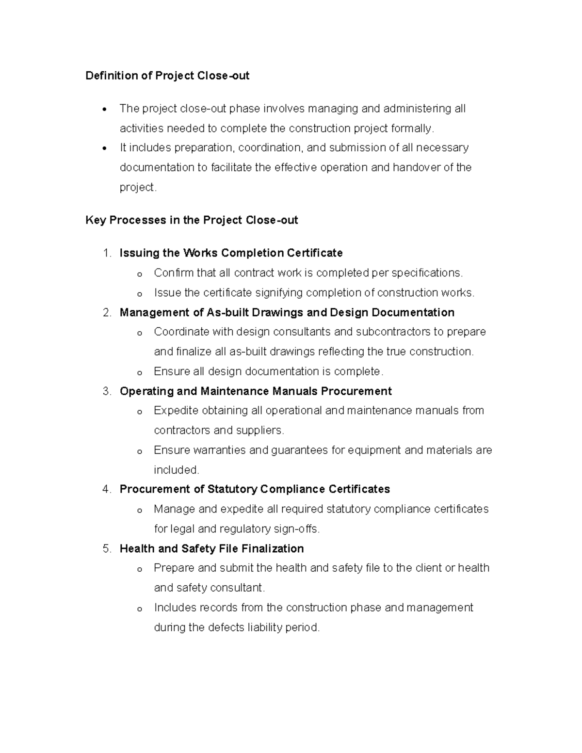 Project Closeout Procedures - LECTURE NOTES - Studocu