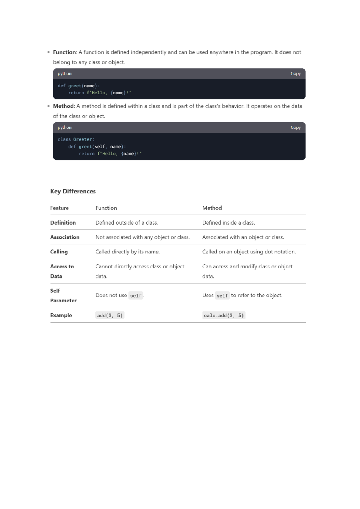 Functions vs. Methods: Key Differences in Python (203) - Studocu