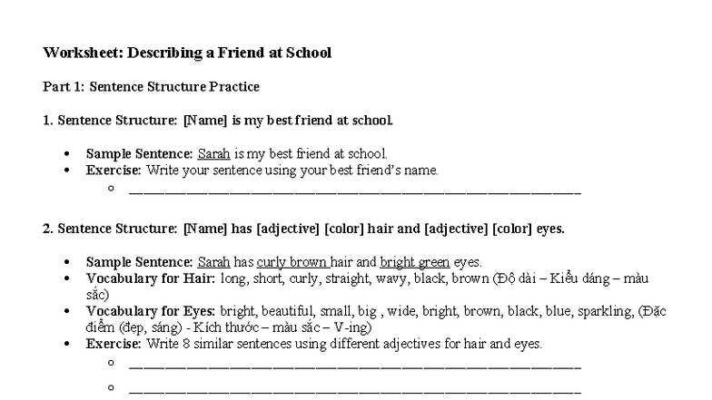 W6-1 best friend Worksheet - Worksheet: Describing a Friend at School ...