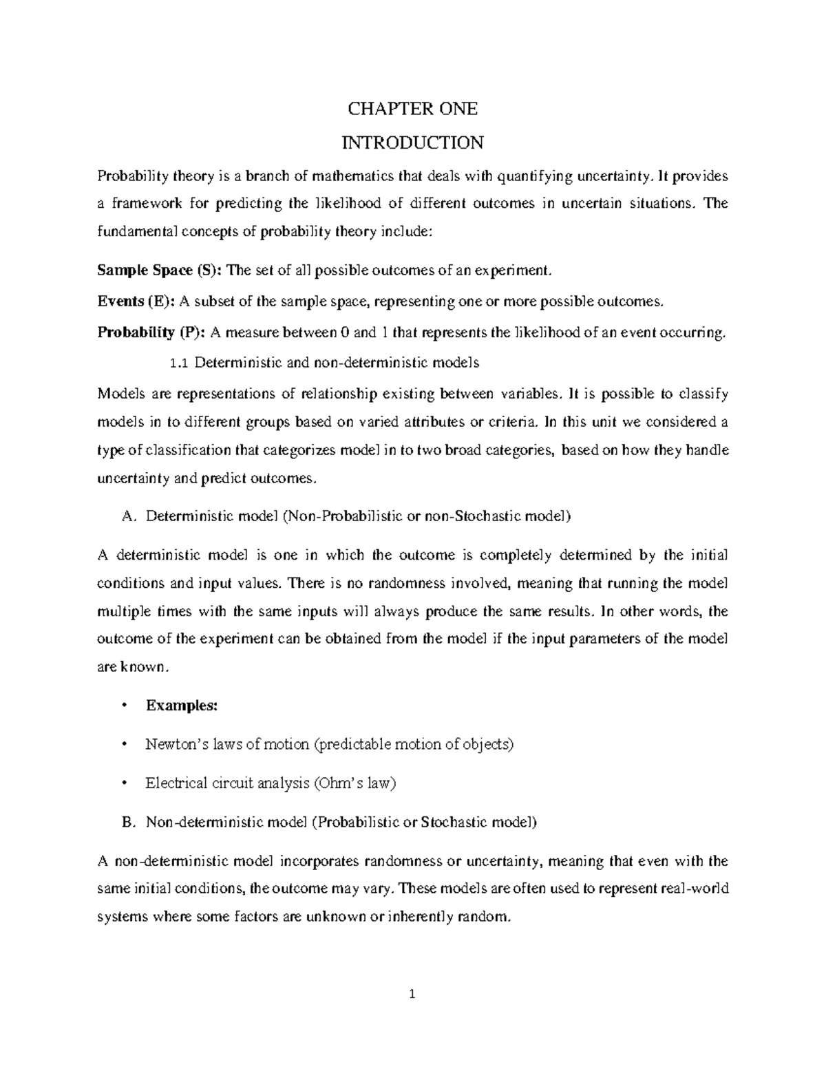 CHAPTER 1 - INTRODUCTION TO PROBABILITY THEORY - Studocu