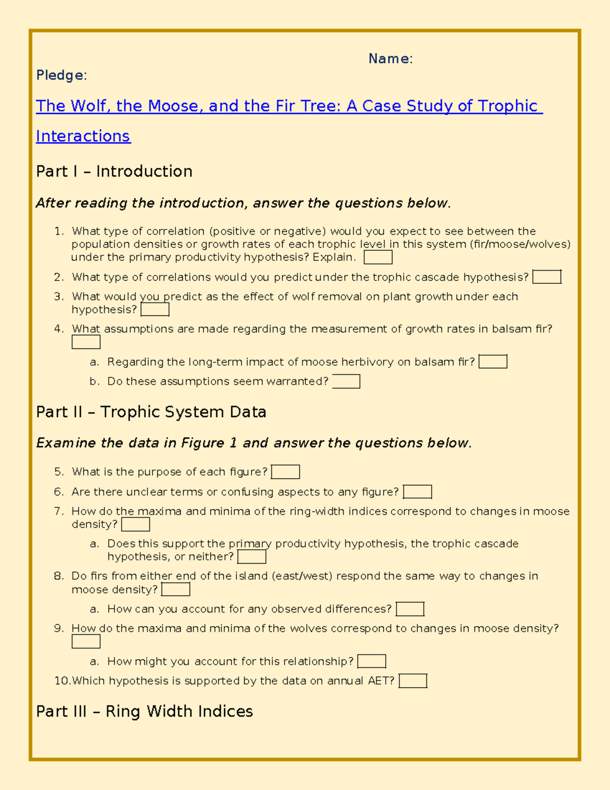 Wolf Moose Fir Case Study - Name: Pledge: The Wolf, the Moose, and the ...