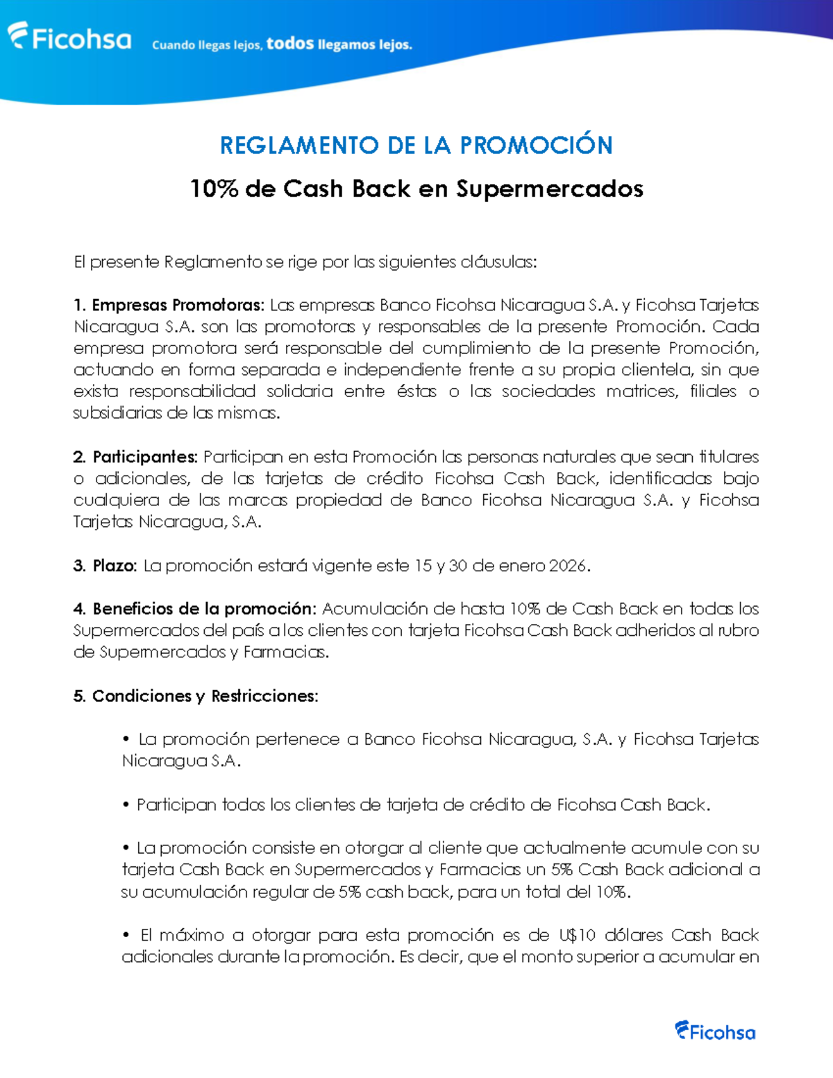Reglamento de Promoción Cash Back en Supermercados - Ene 2026 - Studocu