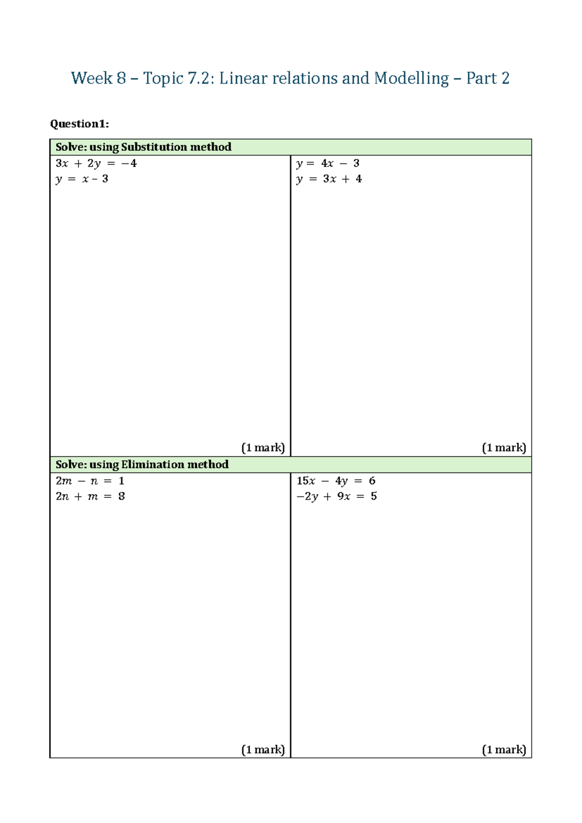 Week 8 - Graded Activity: Linear Relations & Modelling Q1-6 - Studocu