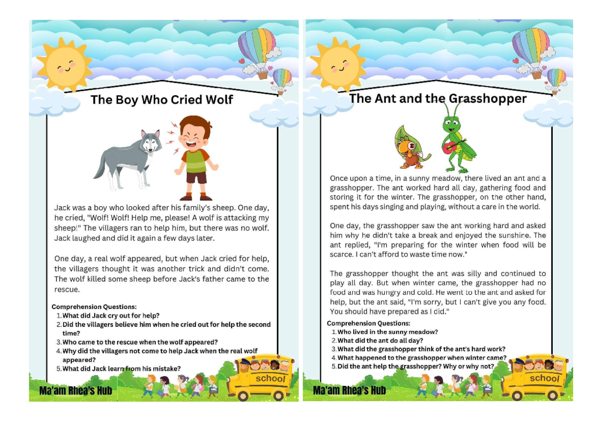 stories and fables - The Boy Who Cried Wolf The Ant and the Grasshopper ...