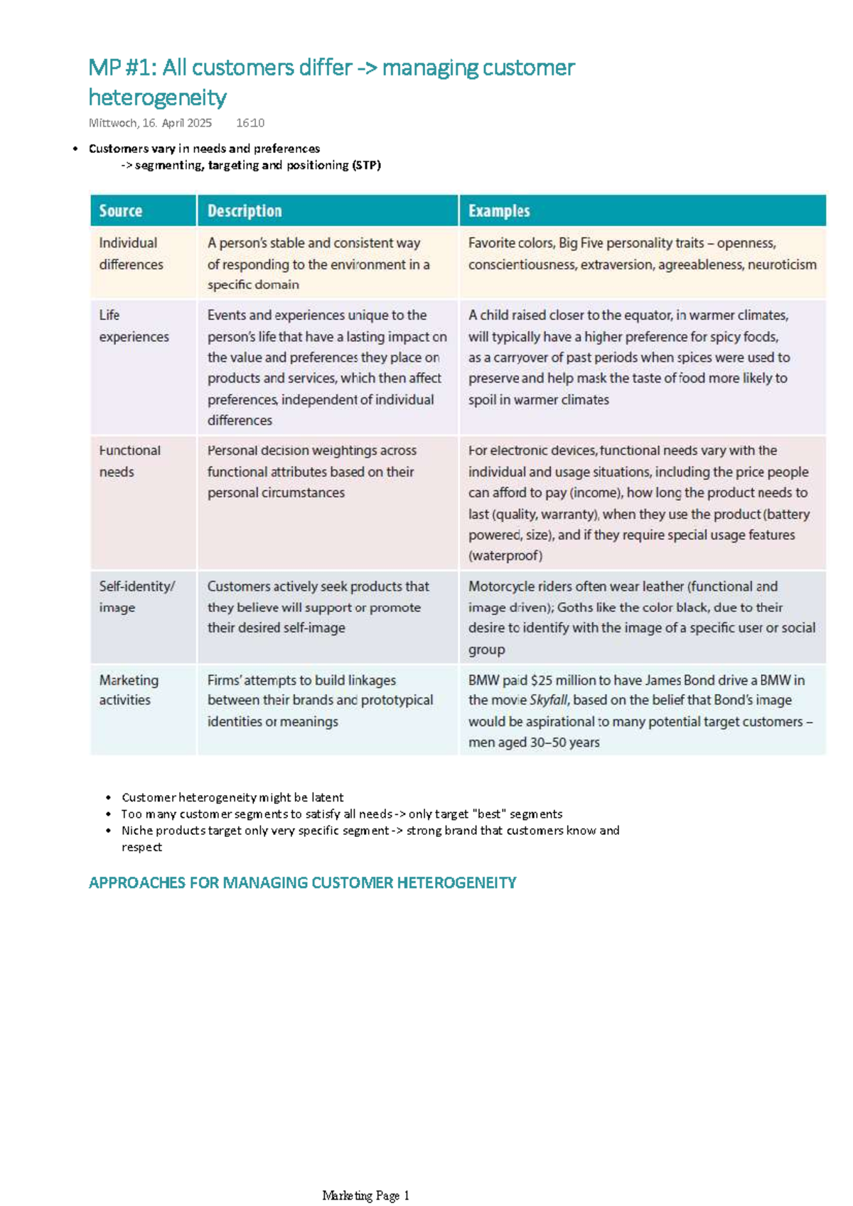 MP'1 - Summary of Customer Heterogeneity Management Strategies ...