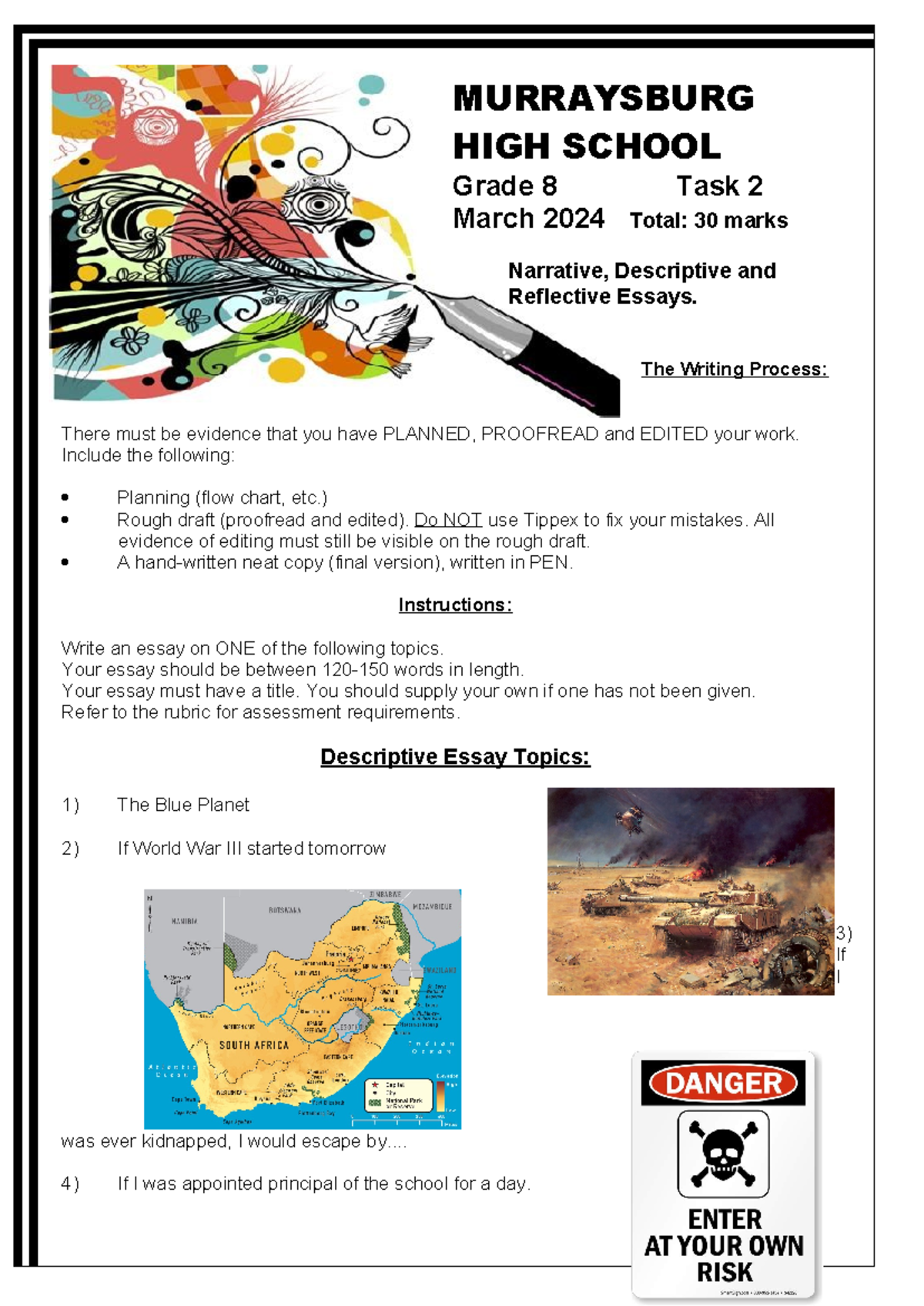 Grade 8 Narrative & Descriptive Essay Task 2 - March 2024 - Studocu