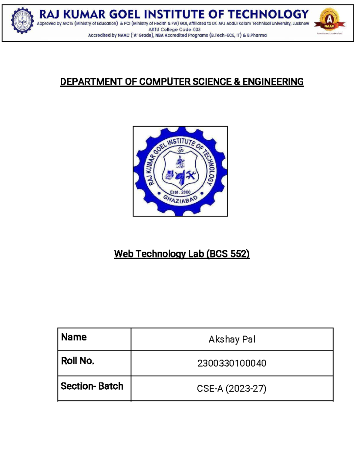 Web Technology Lab (BCS 552) - HTML & CSS Experiment Notes - Studocu