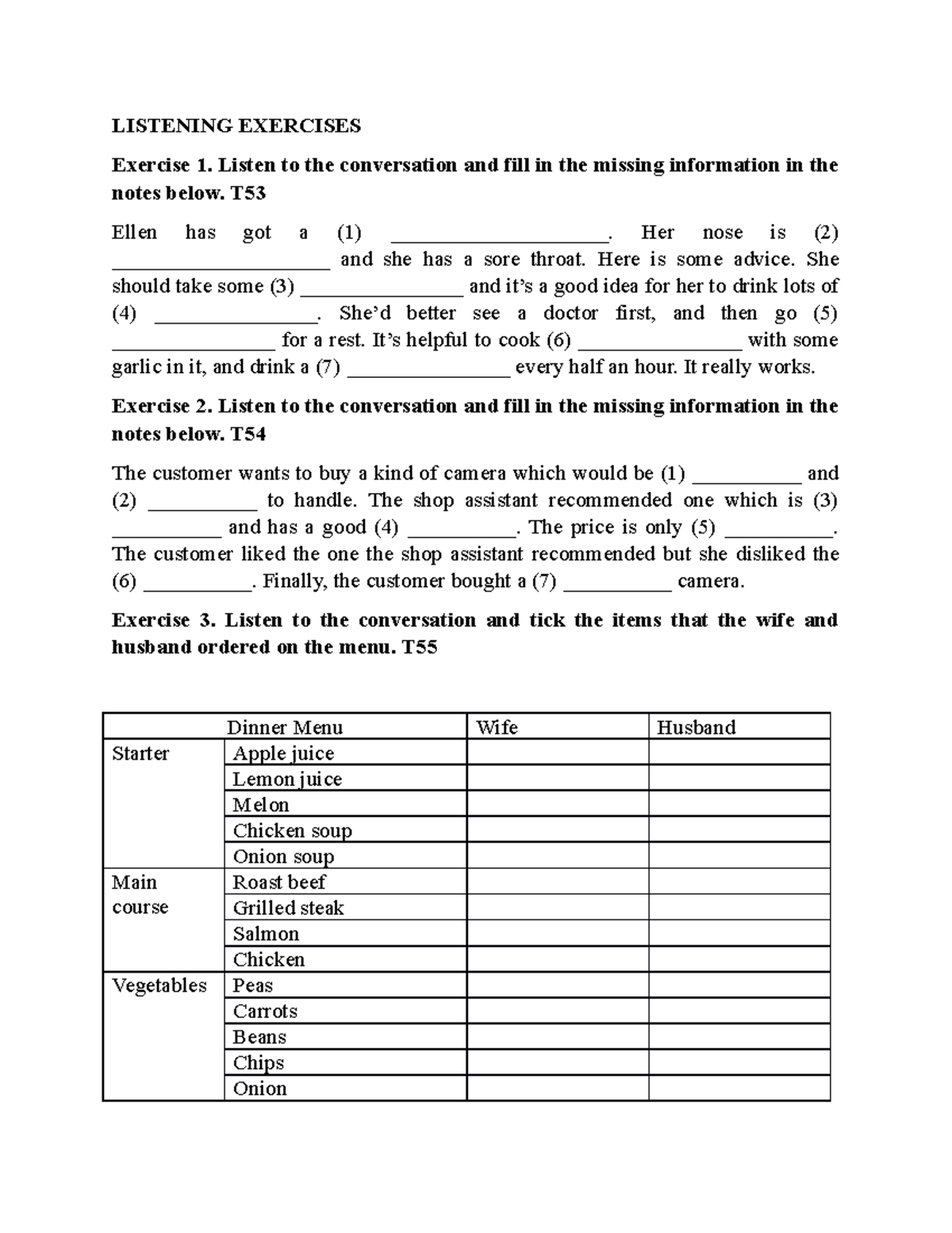 Listening Exam Part 1 - Exercises and Notes - btvn - Studocu