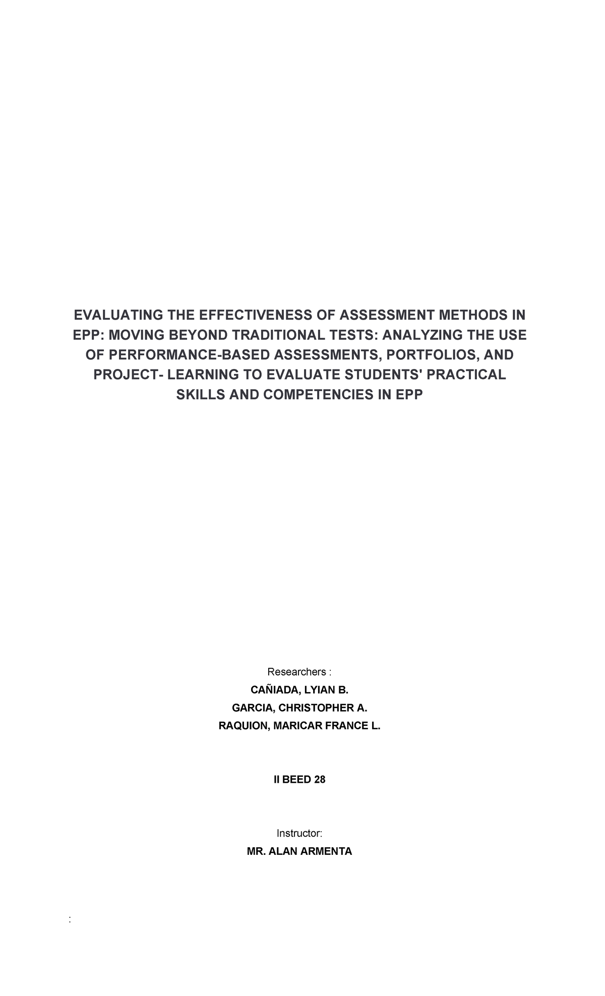 EPP II: Analyzing Alternative Assessment Methods Beyond Traditional ...