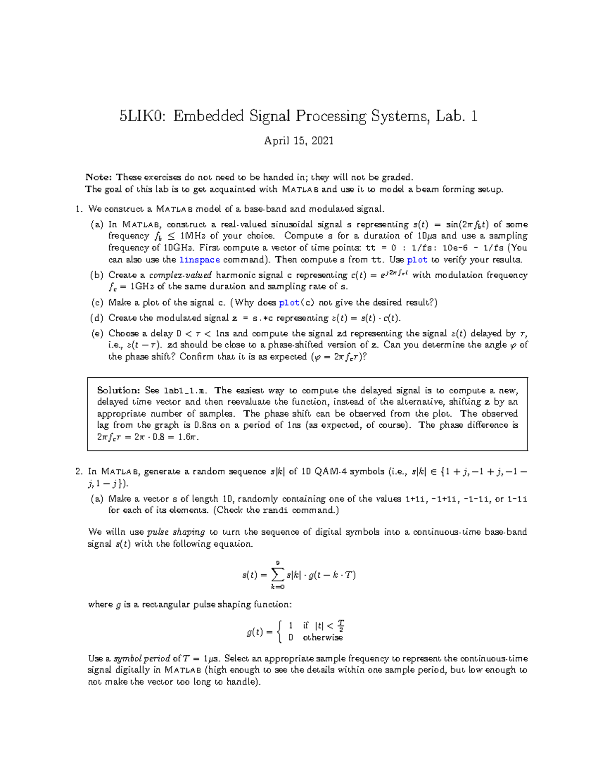 Solutions to Exercises for 5LIK0: Embedded Signal Processing Lab 1 ...