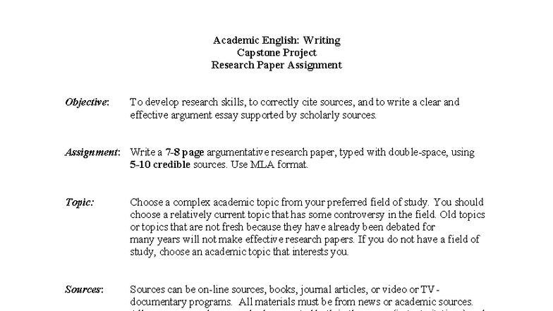 Academic English: Writing Capstone Project Research Paper Assignment - Studocu