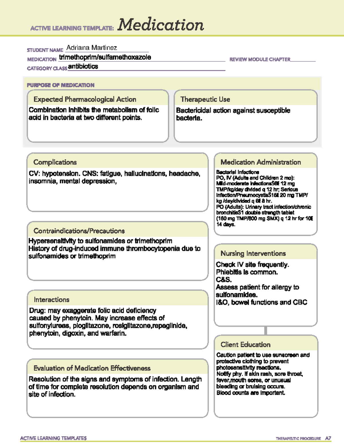 Trimethoprim-sulfamethoxazole Med Card - ACTIVE LEARNING TEMPLATE ...