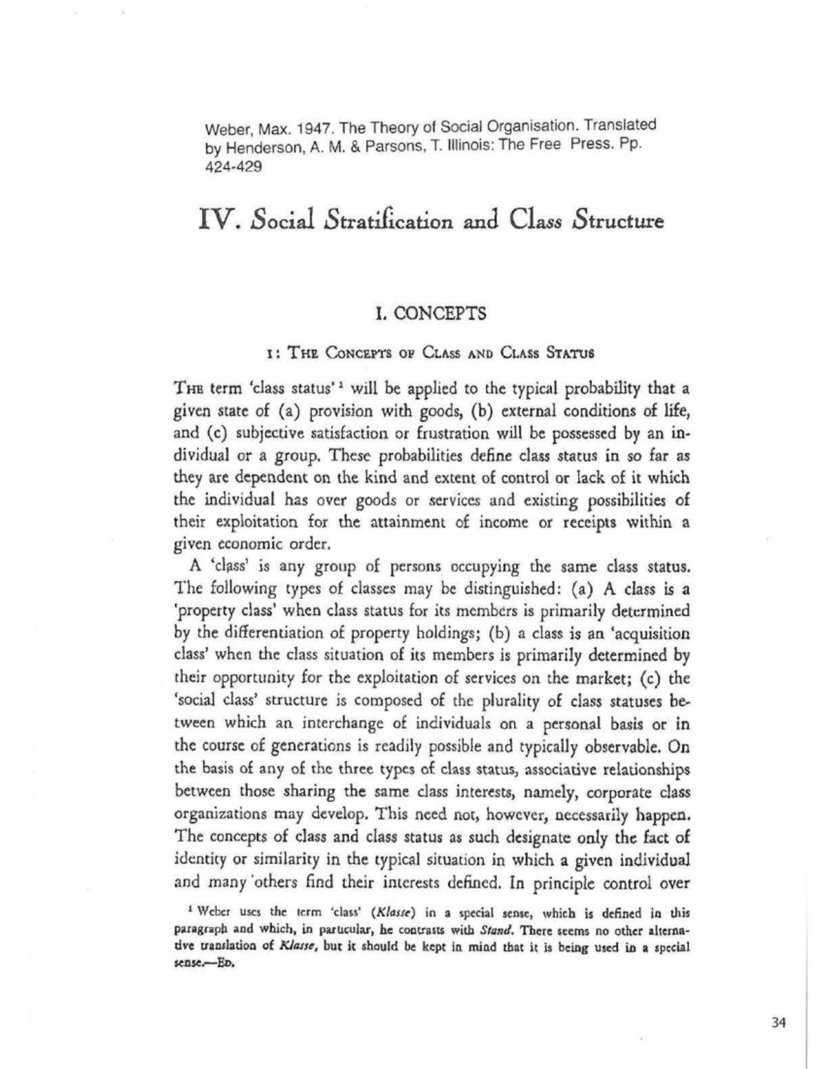 Weber's Concepts of Social Stratification and Class Structure (SOC 101 ...