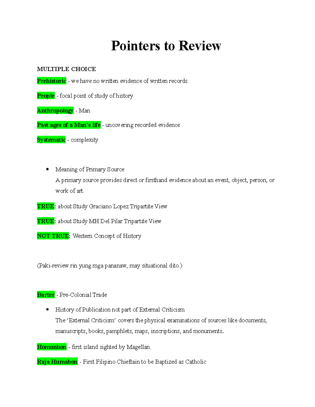 Midterm Reviewer for RPH: Key Concepts in Philippine History - Studocu
