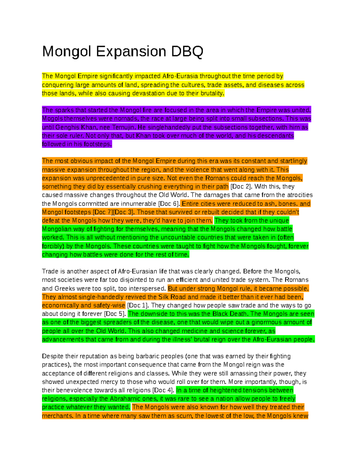 Mongol Expansion DBQ: Impact on Trade, Culture, and Warfare - Studocu