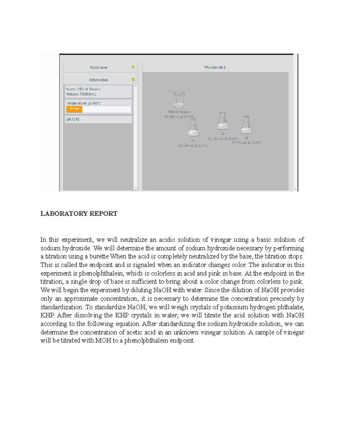 Anachem- Laboratory Report - LABORATORY REPORT In this experiment, we ...