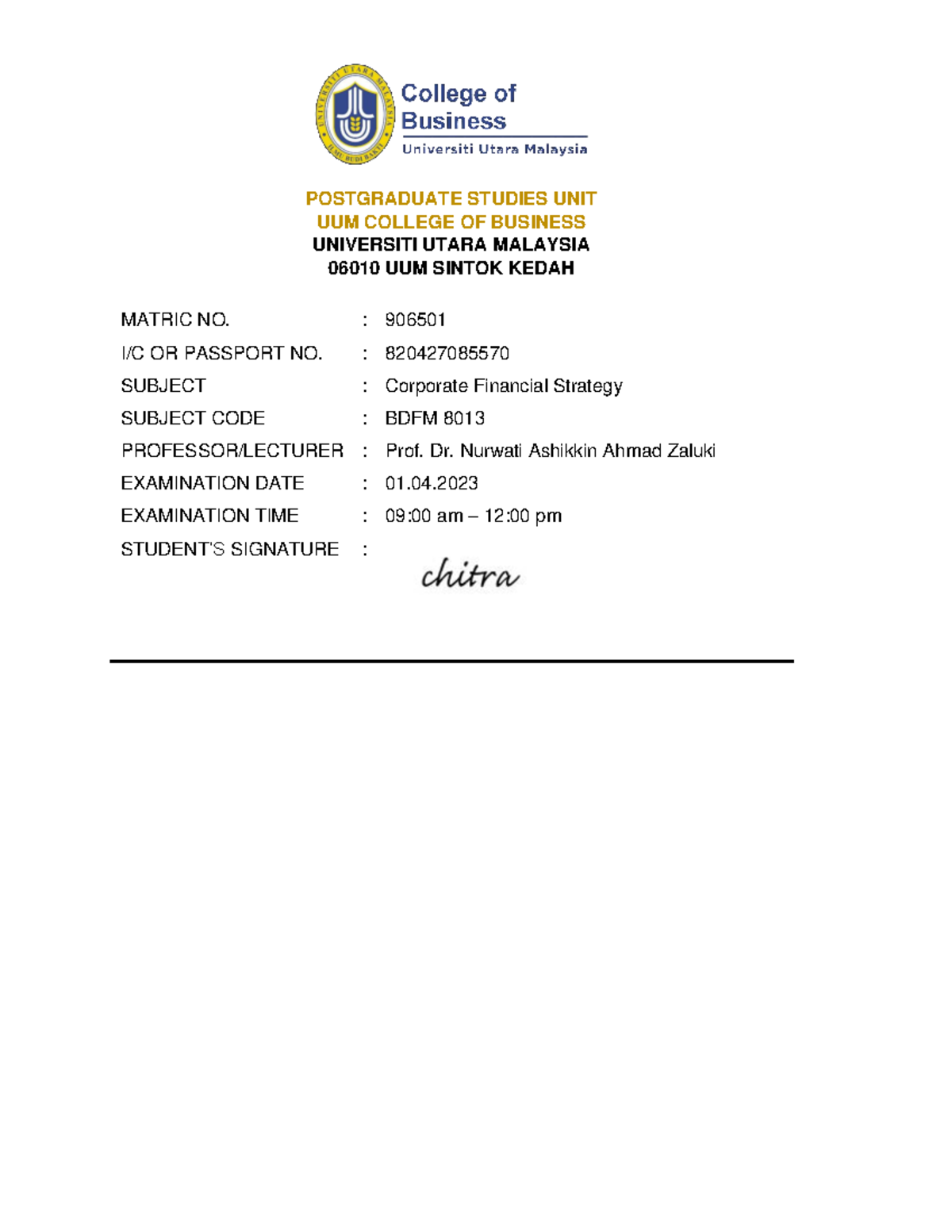 Final Exam Answer Booklet: Corporate Financial Strategy BDFM 8013 - Studocu