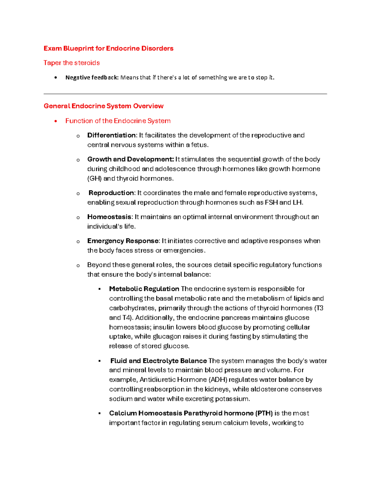 Endocrine Disorders Exam Blueprint: Key Concepts and Hormonal Functions ...