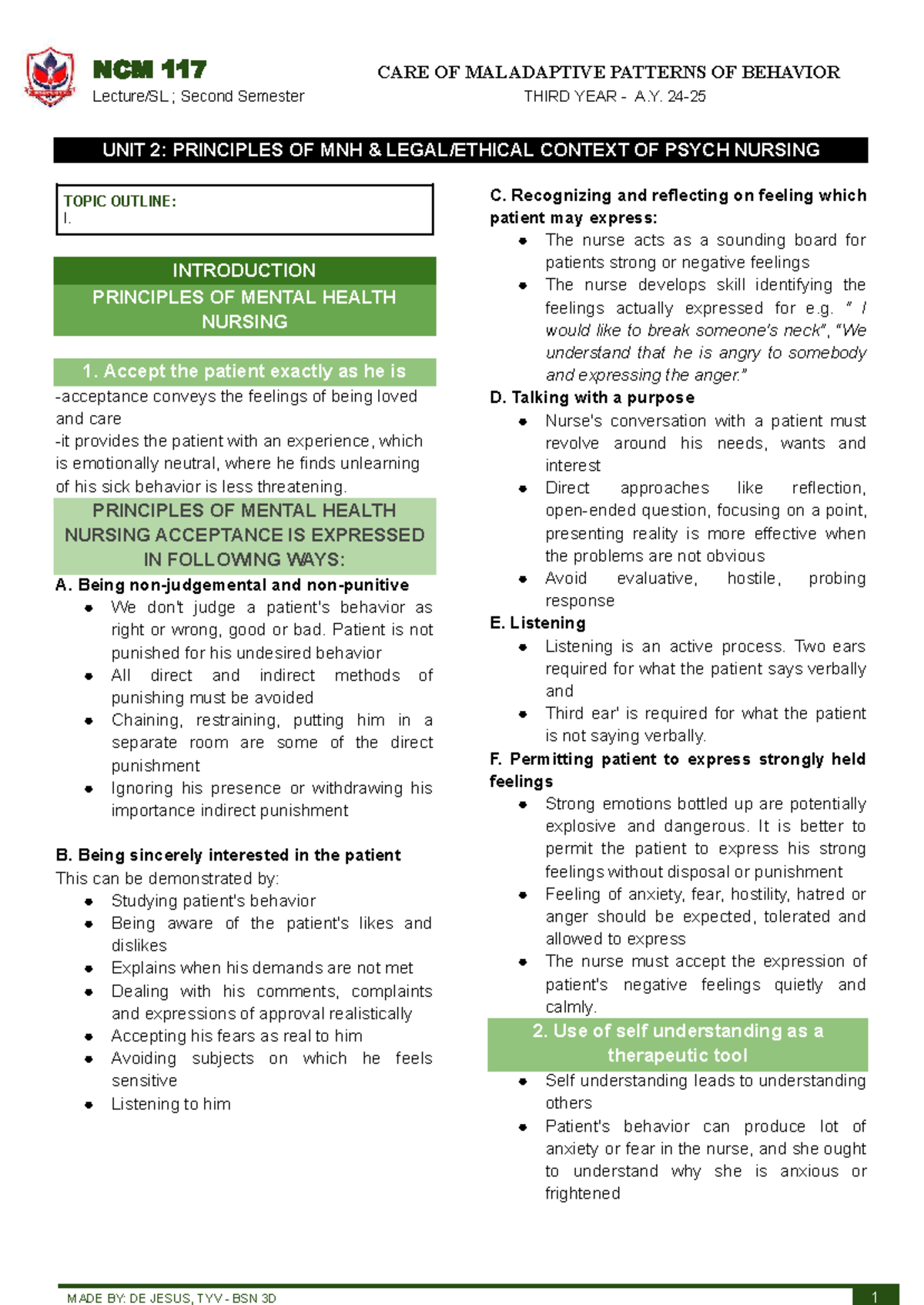 NCM 117 LEC: Principles of MNH in Psychiatric Nursing - Legal & Ethical ...